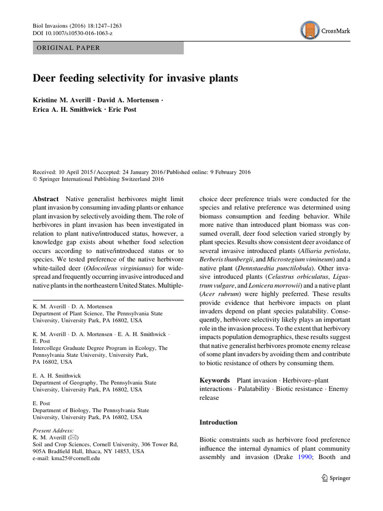 Averill Et Al 2016 Biol Invasions - Deer Feeding Selectivity For ...