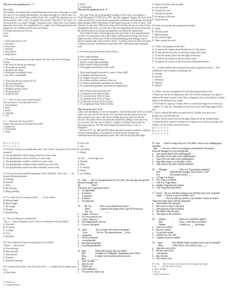 1 Latihan B, Ingg Kelas 10 sm2 | PDF