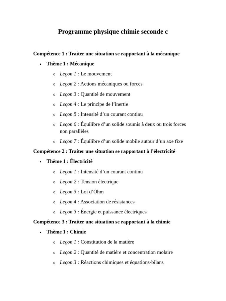 Programme Physique Chimie Seconde C | PDF | Acide chlorhydrique | Réaction d'oxydoréduction