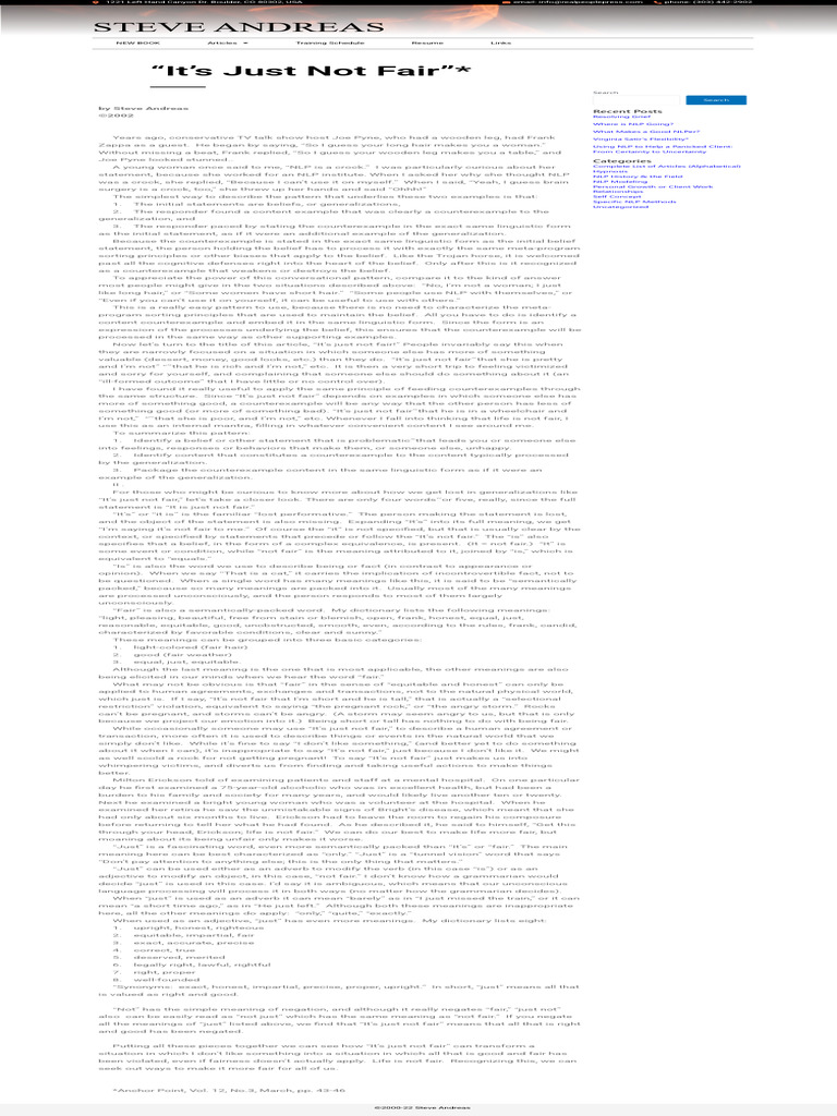 "It's Just Not Fair" - Steve Andreas | PDF | Adverb | Adjective