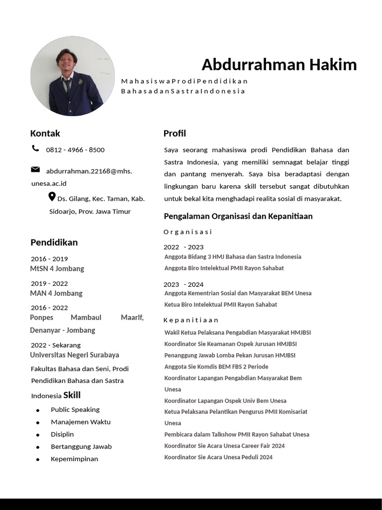 CV Abdurrahman Hakim. | PDF