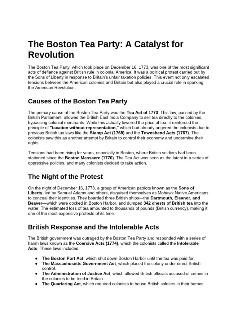 The Boston Tea Party - A Catalyst For Revolution | PDF | Kingdom Of ...