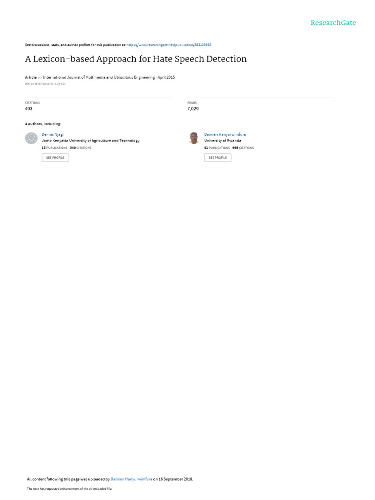 A Lexicon-Based Approach For Hate Speech Detection | PDF | Word | Phrase