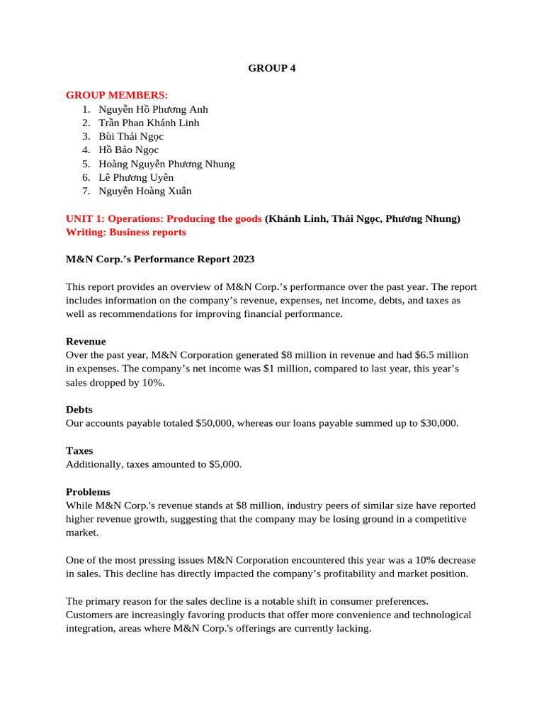 M&N Corp. Performance Report 2023 | PDF | Revenue | Taxes