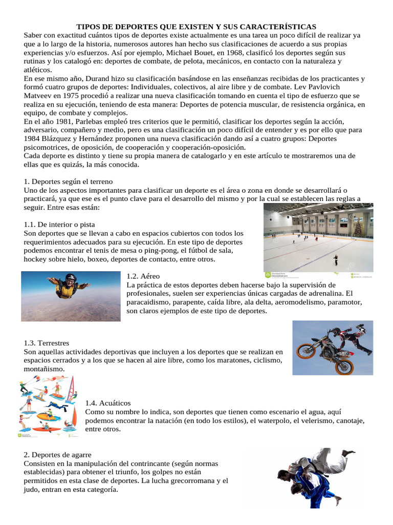 Tipos de Deportes Que Existen y Sus Características | PDF | Gimnasia ...