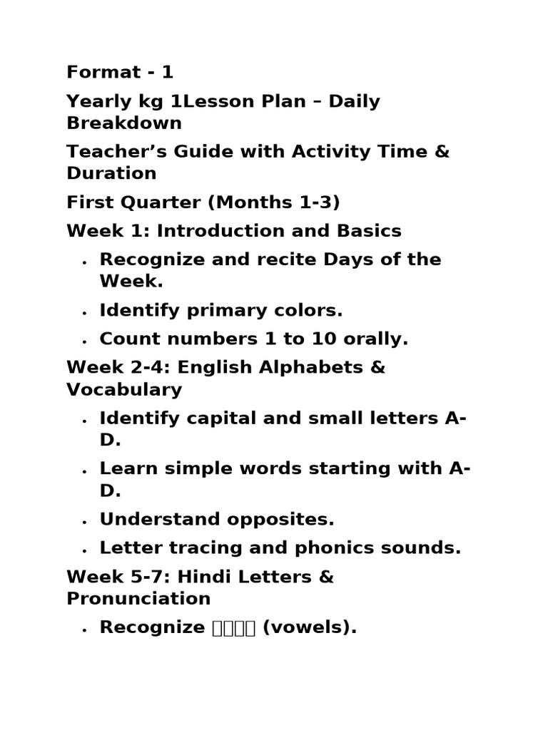 Detailed Lesson Plan KG 1 | PDF | English Language | Phonics