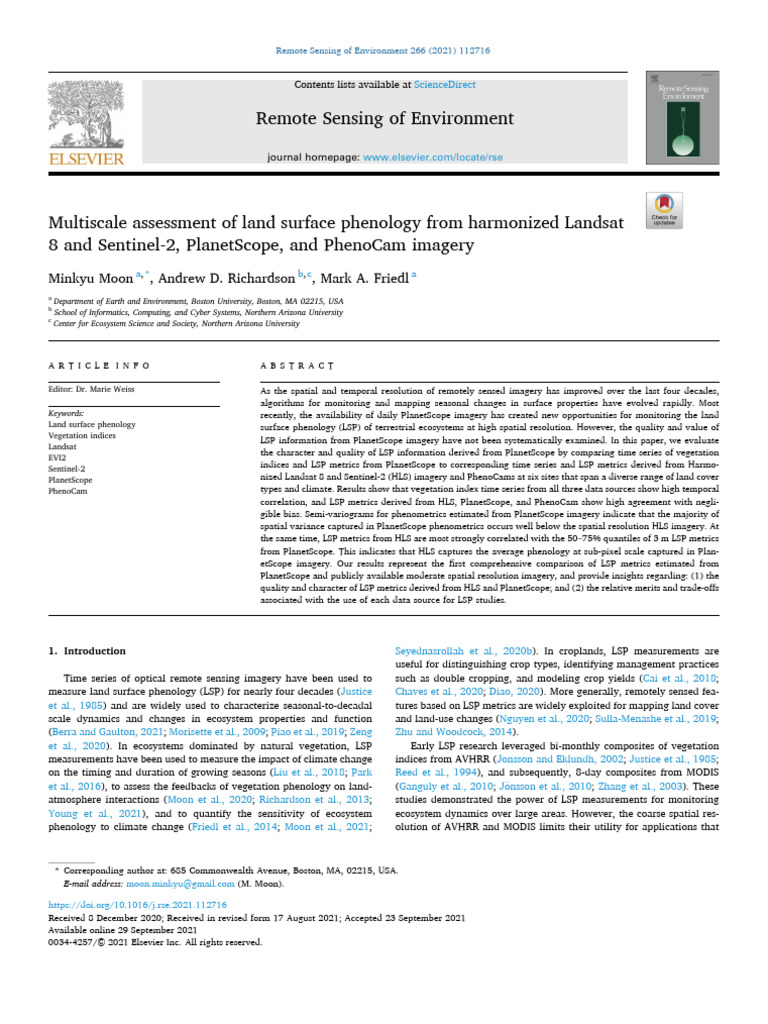 Multiscale assessment of land surface phenology from harmonized Landsat | PDF | Time Series ...