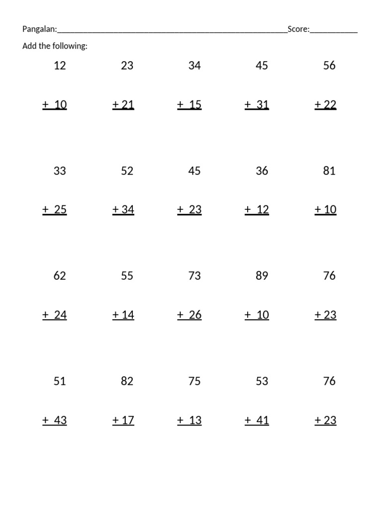 Addition Grade 1 Pdf