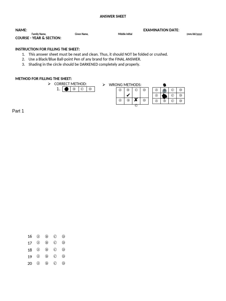 Answersheet Finals | PDF