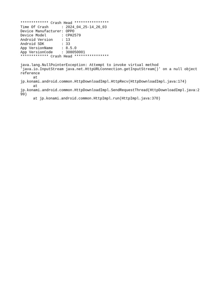 OPPO Crash Report: NullPointerException | PDF