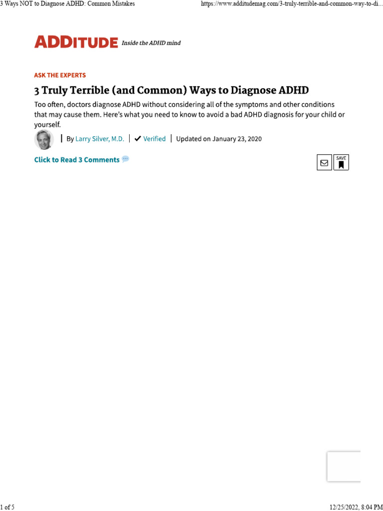 3 Truly Terrible (and Common) Ways to Diagnose ADHD | PDF