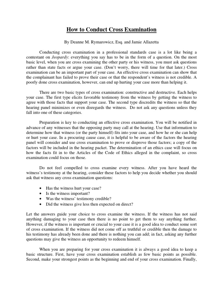 Cross Examination for Legal Pros | PDF | Cross Examination | Witness