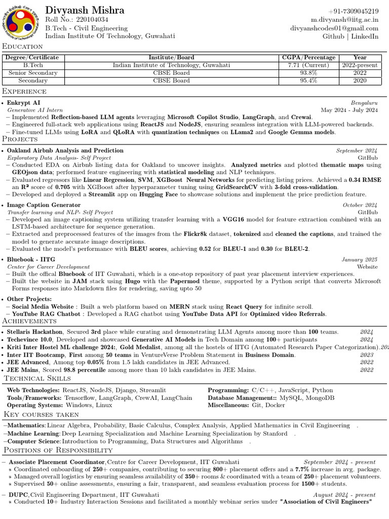 Divyansh Mishra - AI Engineer Intern | PDF | Applied Mathematics ...