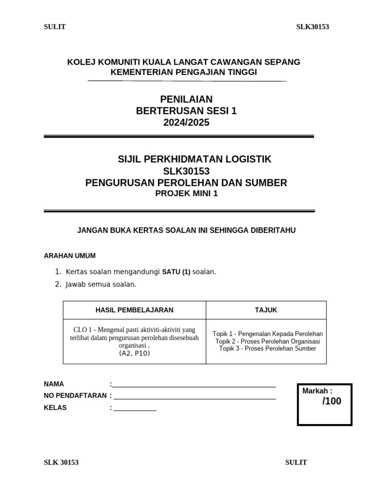 Slk30153-Projek Mini 1 | PDF