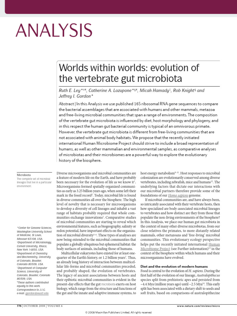 Evolution of Vertebrate Gut Microbiota | PDF | Microbiota | Microorganism
