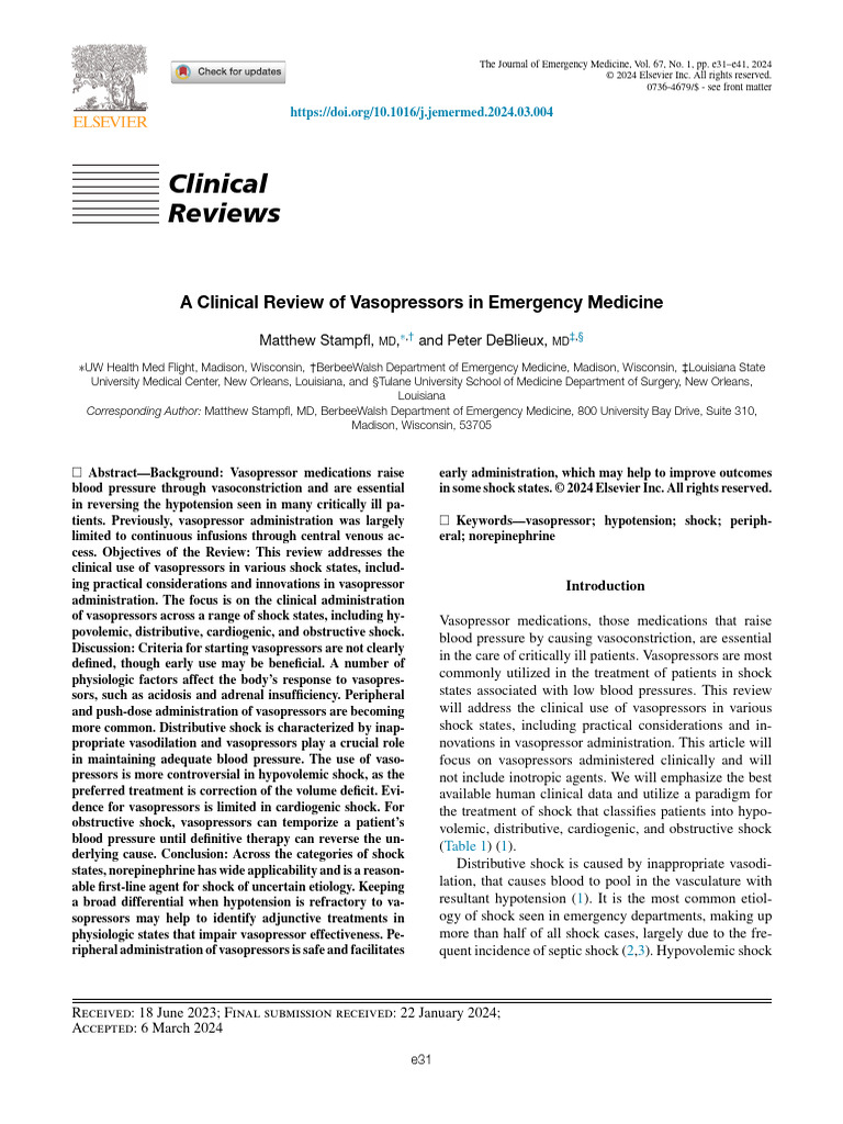Vasopressors in Emergency Medicine | PDF | Shock (Circulatory) | Sepsis