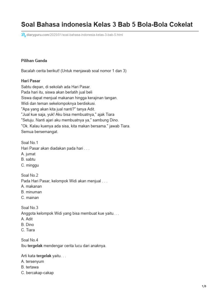 Soal Bahasa Indonesia Kelas 3: Bola-Bola Cokelat | PDF