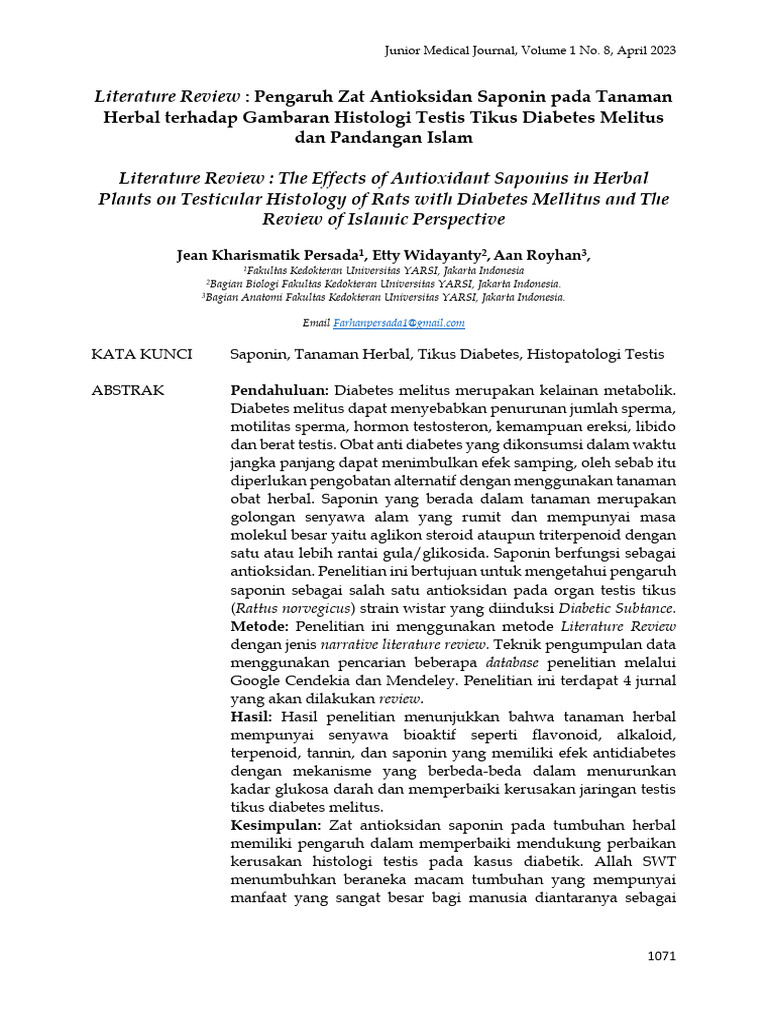 Literature Review: Pengaruh Zat Antioksidan Saponin Pada Tanaman Herbal ...