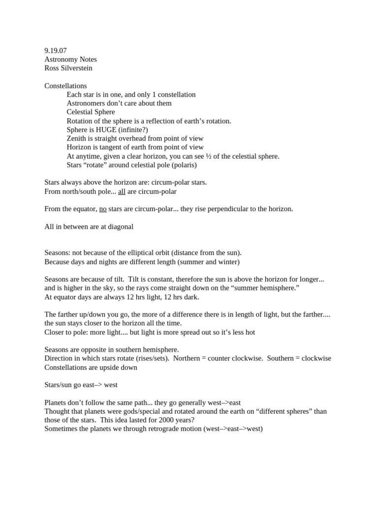 9.19.07 Astronomy Notes | PDF