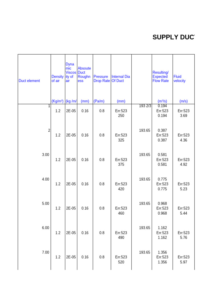 Duct Calculation Spreadsheet Guide | PDF | Microsoft Excel | Applied ...