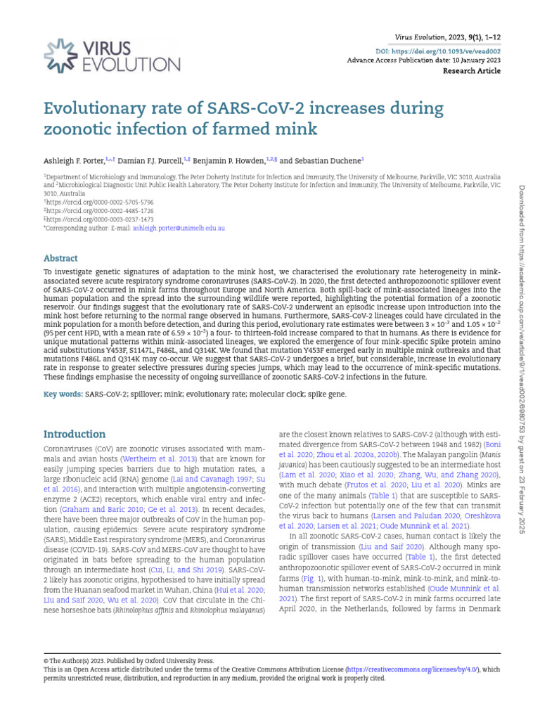 Evolutionary Rate of SARS-CoV-2 Increases During Zoonotic Infection of ...