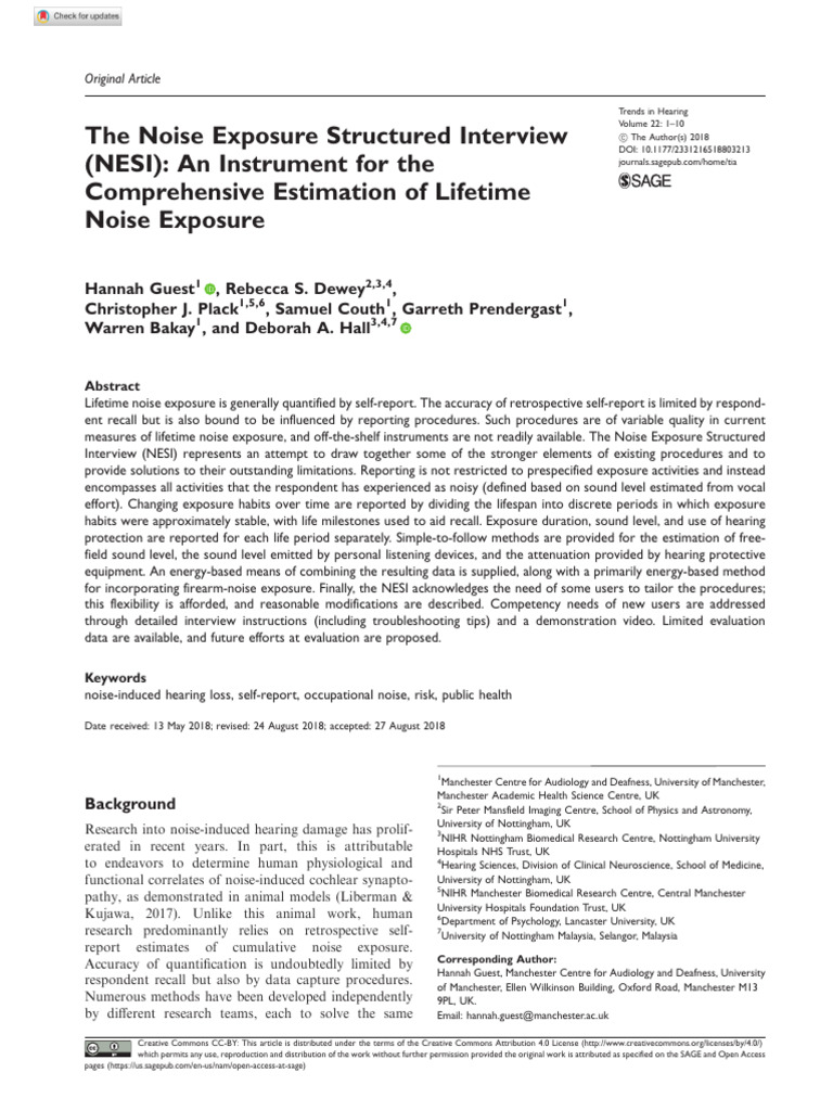 Guest Et Al 2018 The Noise Exposure Structured Interview (Nesi) An ...