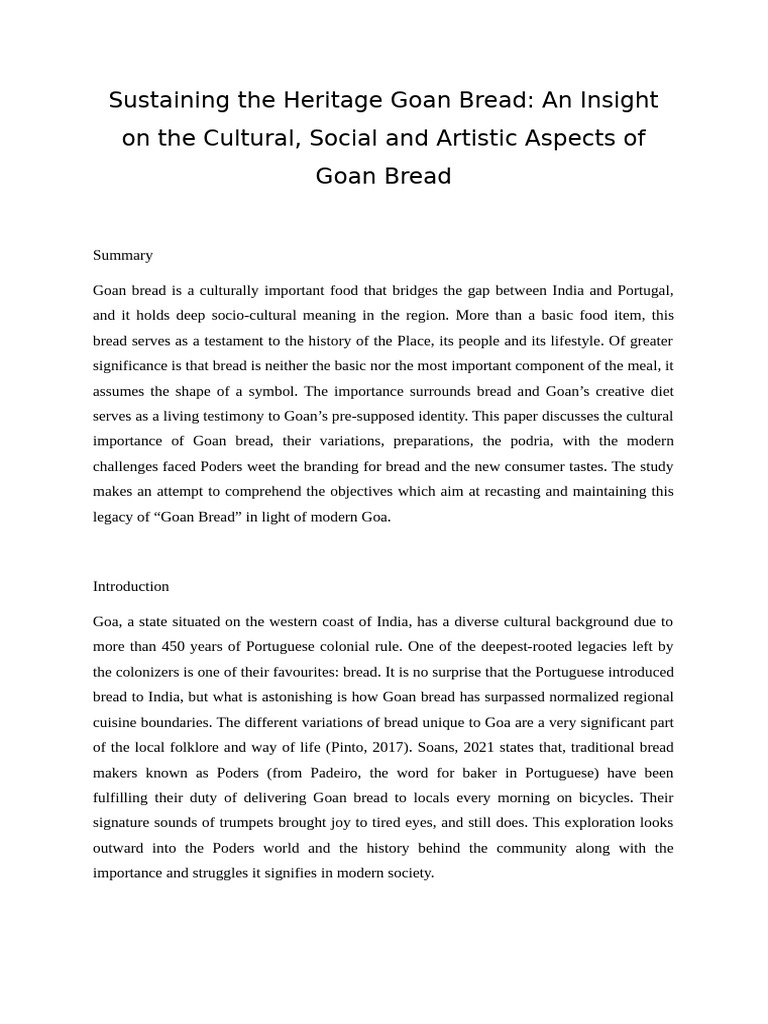 Sustaining The Heritage Goan Bread: An Insight On The Cultural, Social ...