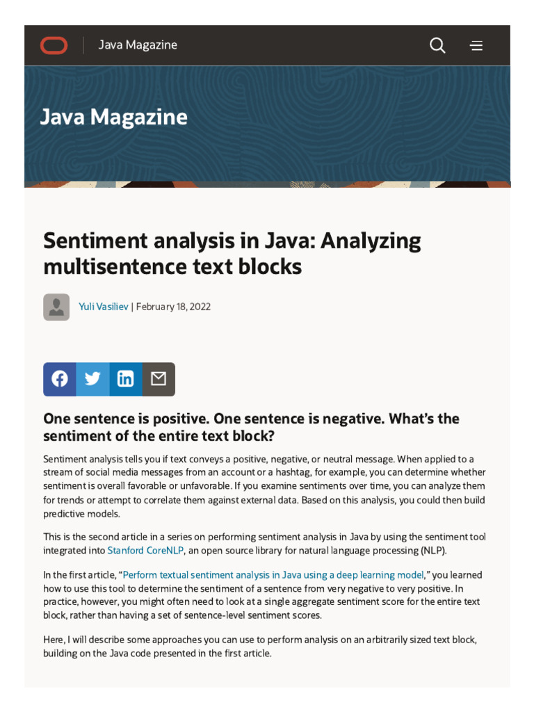 Sentiment Analysis in Java - Analyzing Multisentence Text Blocks | PDF | Sentence (Linguistics ...