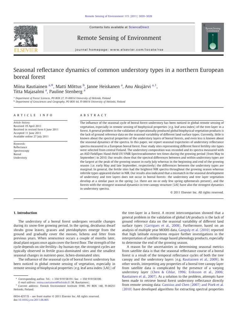 Seasonal Re Ectance Dynamics of Common Understory Types in A Northern ...