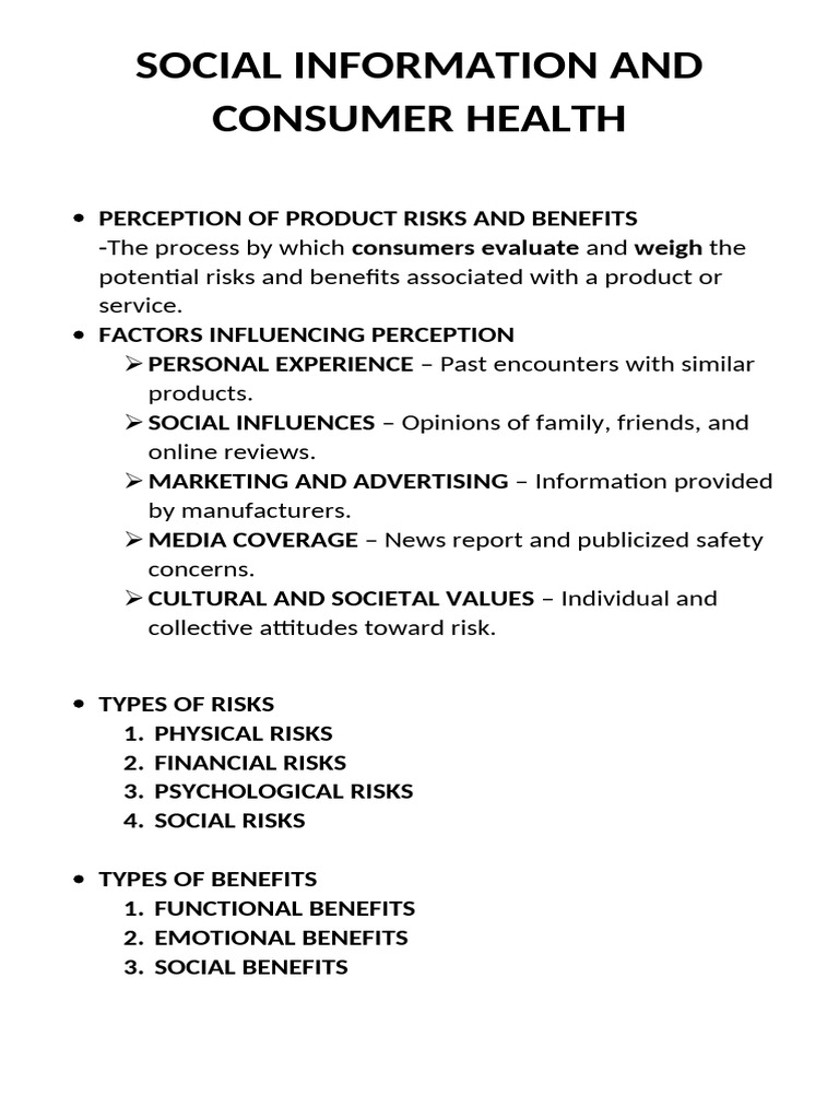 Consumer Health: Risk and Benefit Perception | PDF