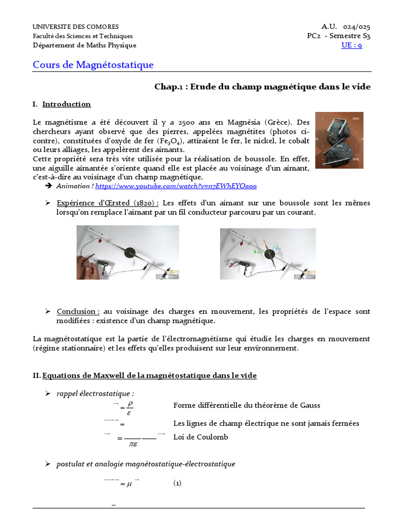 Introduction à la Magnétostatique | PDF | Équations de Maxwell | Champ ...