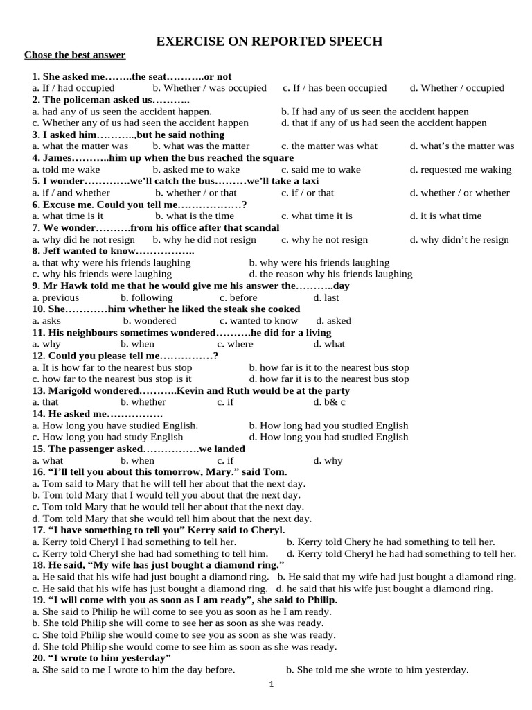 Reported Speech Quiz | PDF