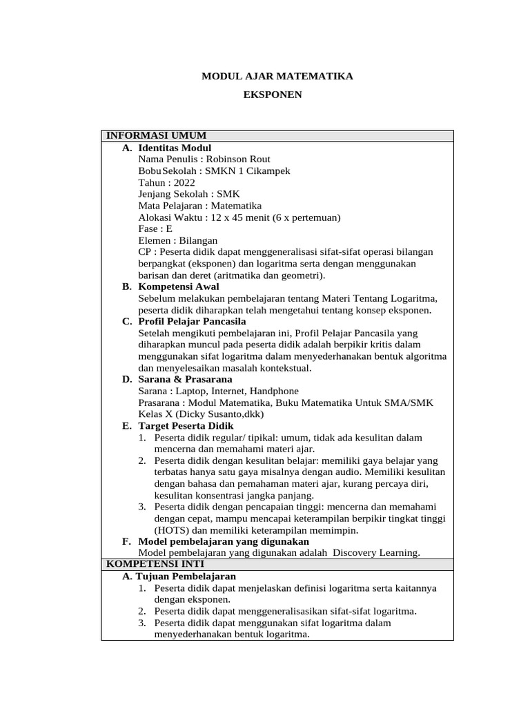 Kelompok 5_Modul Ajar_Logaritma | PDF