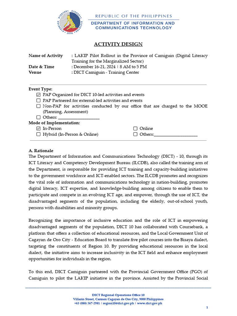 Activity Design LAKIP Pilot Rollout in The Province of Camiguin 2024-2 ...