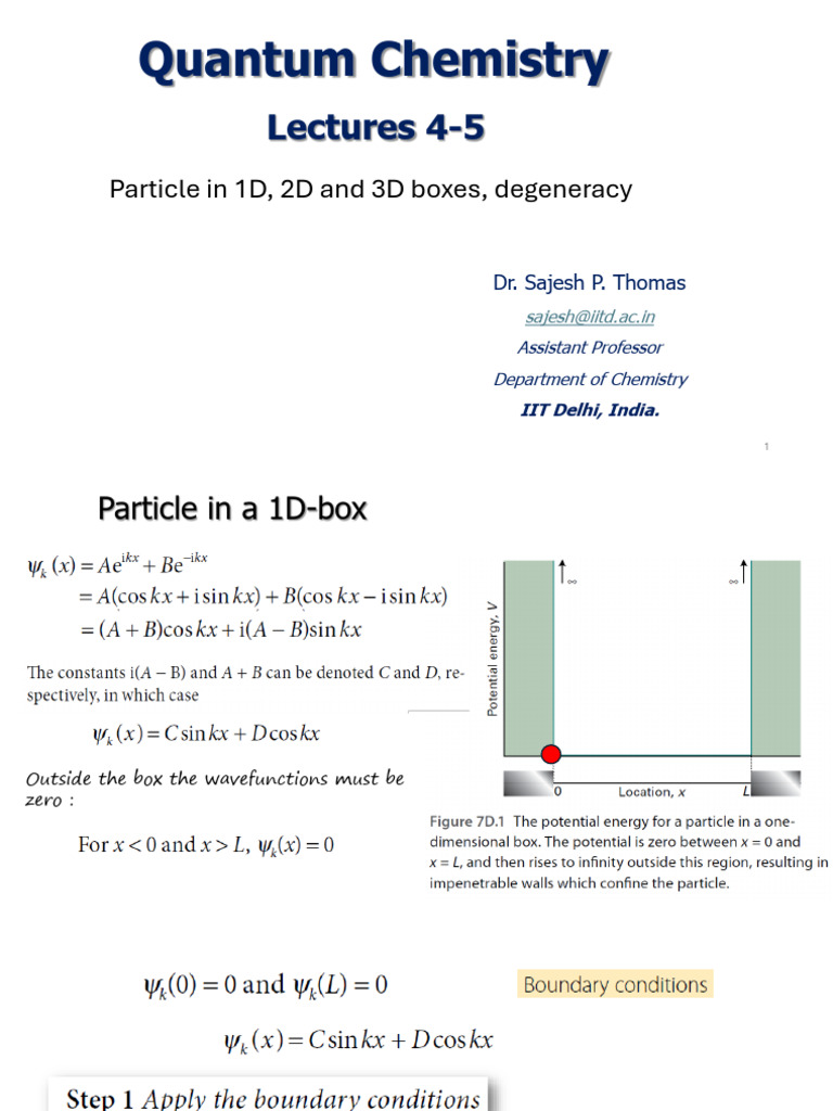 CML101 QChem Lecture4 1D2D3Dbox Degeneracy | PDF | Wave Function | Electron