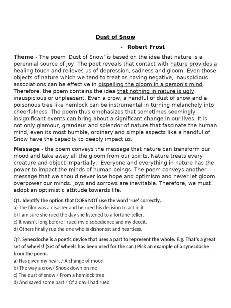 Dust of Snow Grade Notes | PDF | Mood (Psychology) | Mental Health