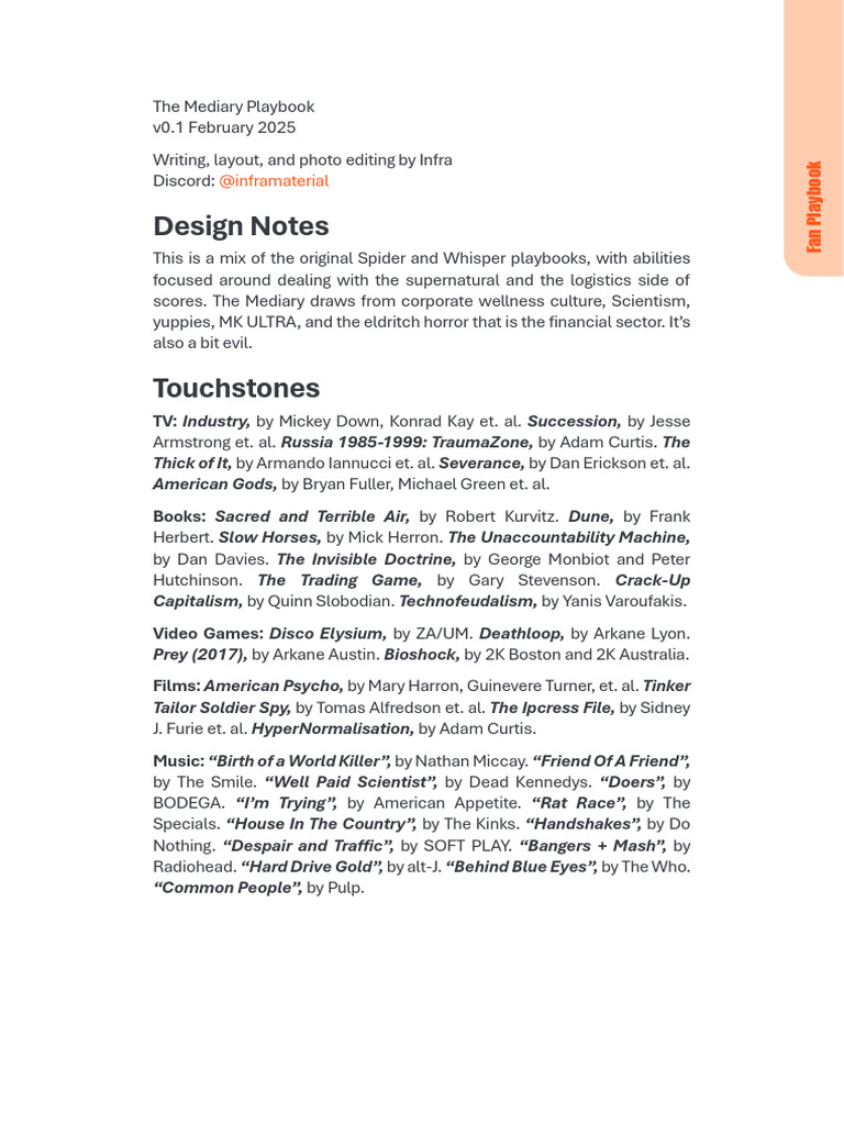 Mediary Playbook For Blades '68 | PDF