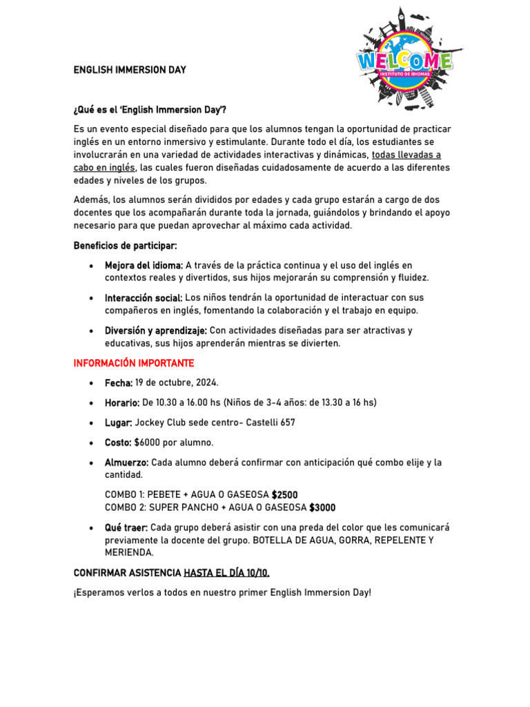 Día de Inmersión en Inglés 2024 | PDF