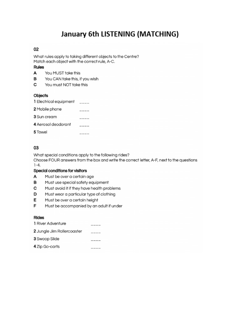 6.1 Listening Matching | PDF