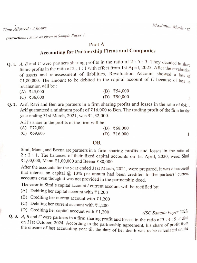 Accounts Sample Paper 3 | PDF