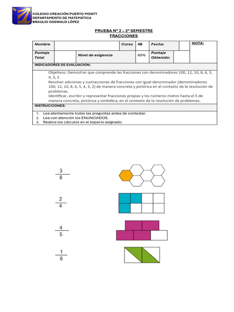 Prueba Fracciones | PDF | Matemáticas