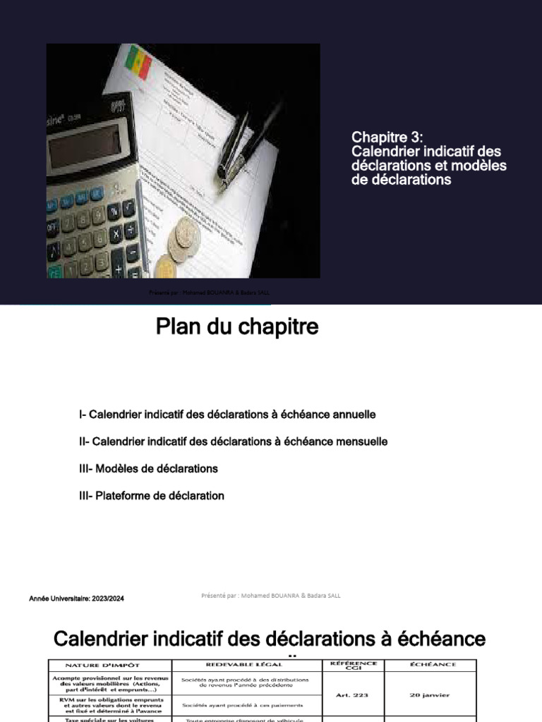 Calendrier Indicatif des Déclarations 2023/2024 | PDF | Impôts ...