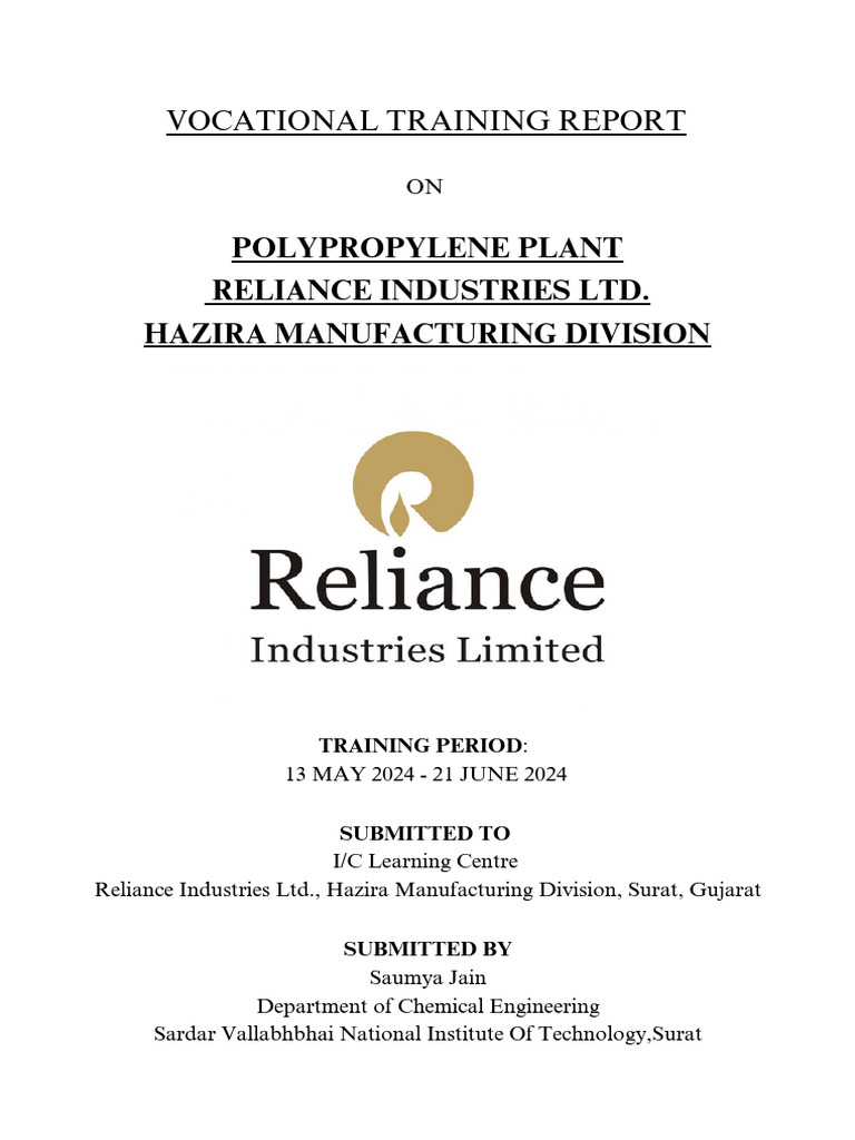 Vocational Training Report On Polypropylene Plant, RIL HMD | PDF ...