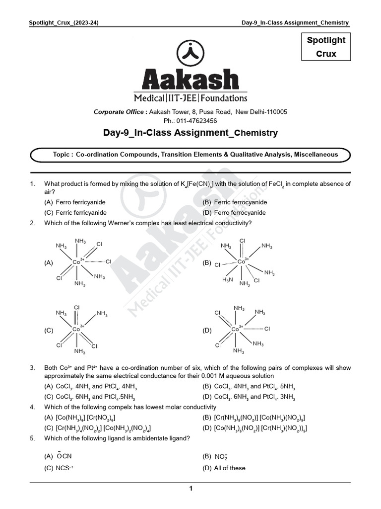 In class assignment Coordination compounds | PDF | Coordination Complex ...