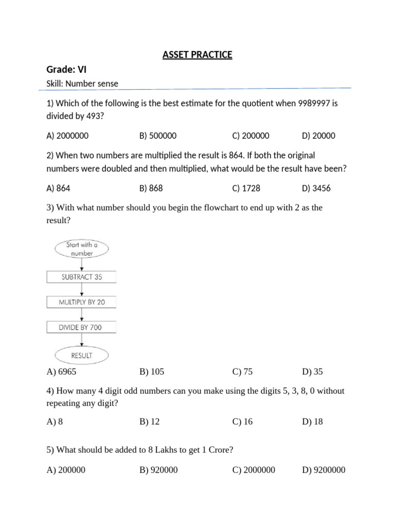 GR 6 Asset Worksheet 1 - Number Sense | PDF
