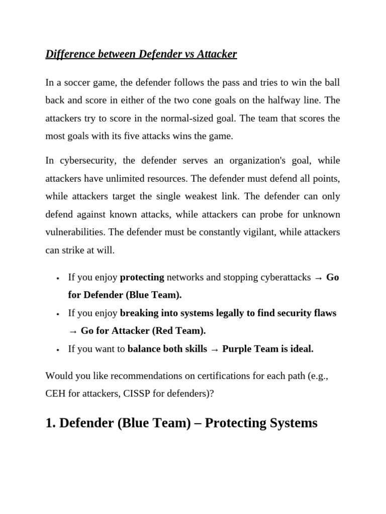 Defender vs Attacker in Cybersecurity | PDF | Security | Computer Security