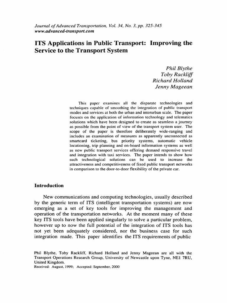J of Advced Transportation - 2010 - Blythe - ITS Applications in Public ...