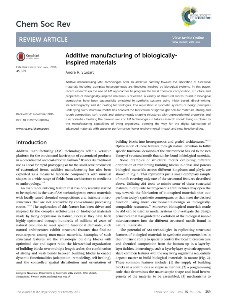 Bioinspired Materials via Additive Manufacturing | PDF | Fracture ...