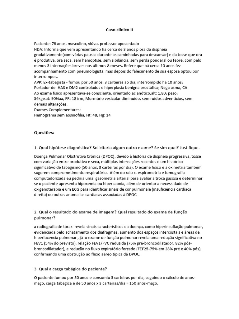 Caso Clínico II Pneumo | PDF | Doença de obstrução pulmonar crônica ...