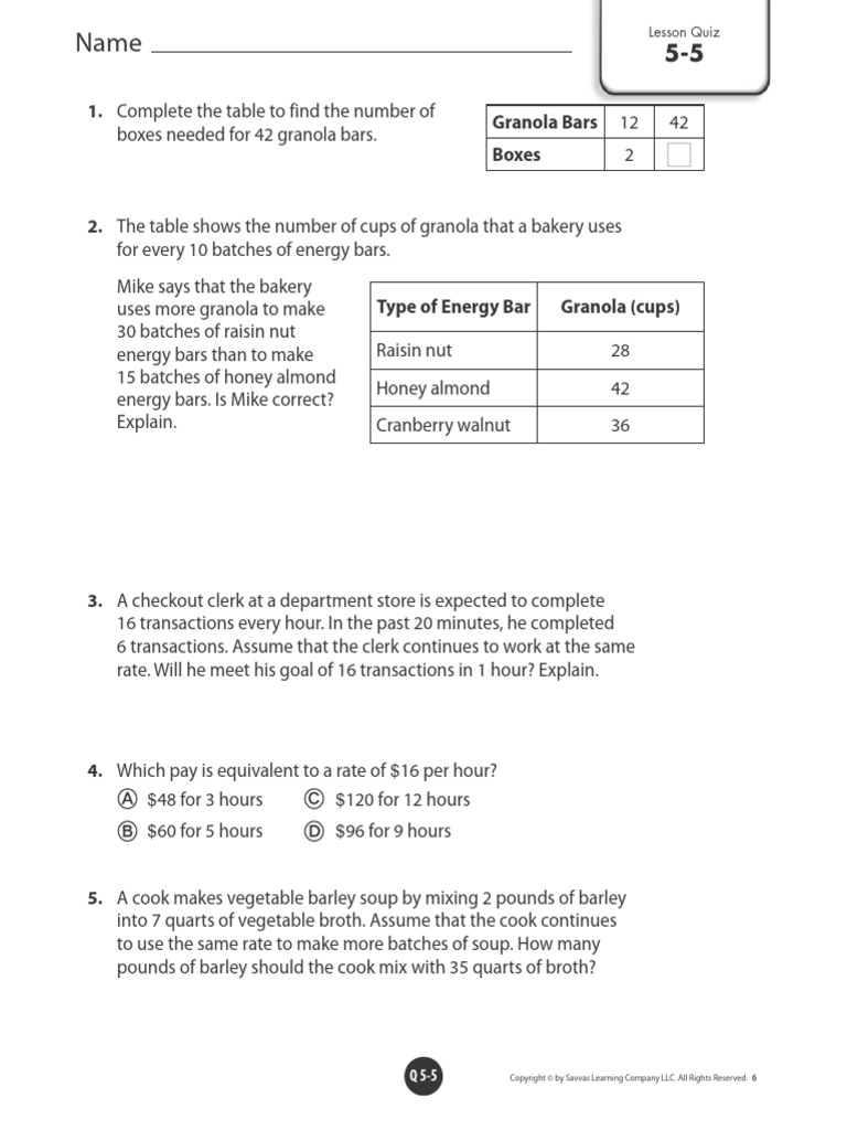Lesson Quiz on Rates and Ratios | PDF